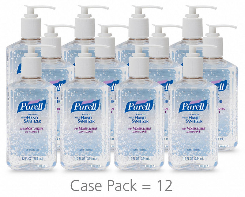 Purell Hand Sanitizer, 12 oz, Pump Bottle, Gel, None, PK 12 - 3659-12 ...