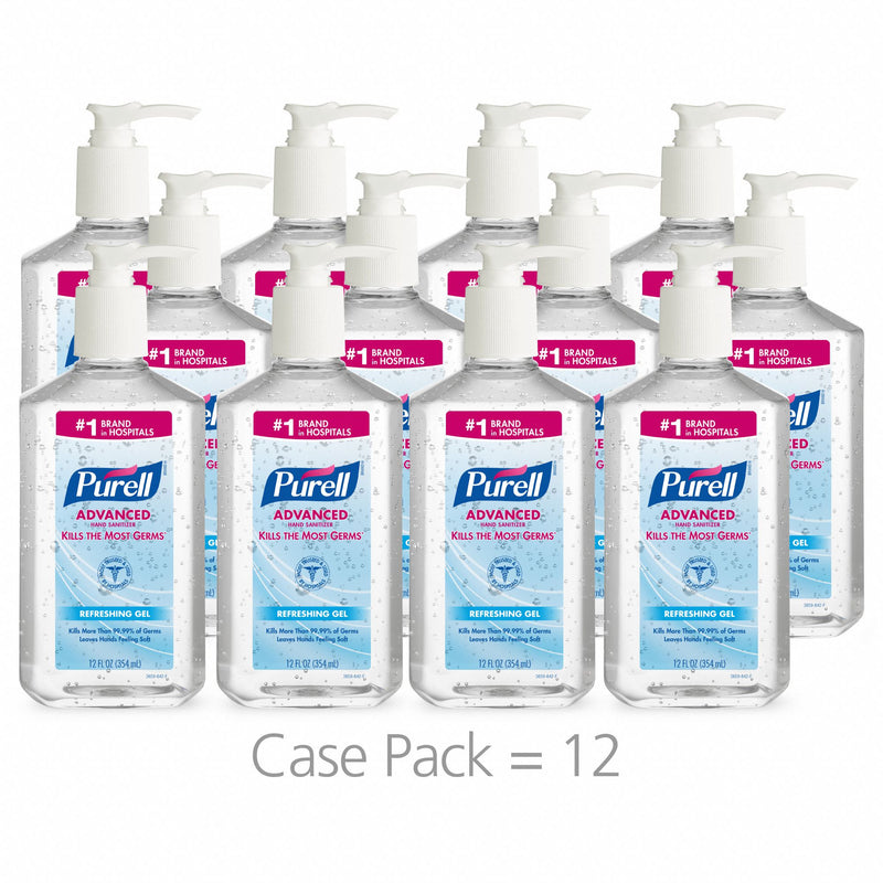 Purell Hand Sanitizer, 12 oz, Pump Bottle, Gel, None, PK 12 - 3659-12 ...